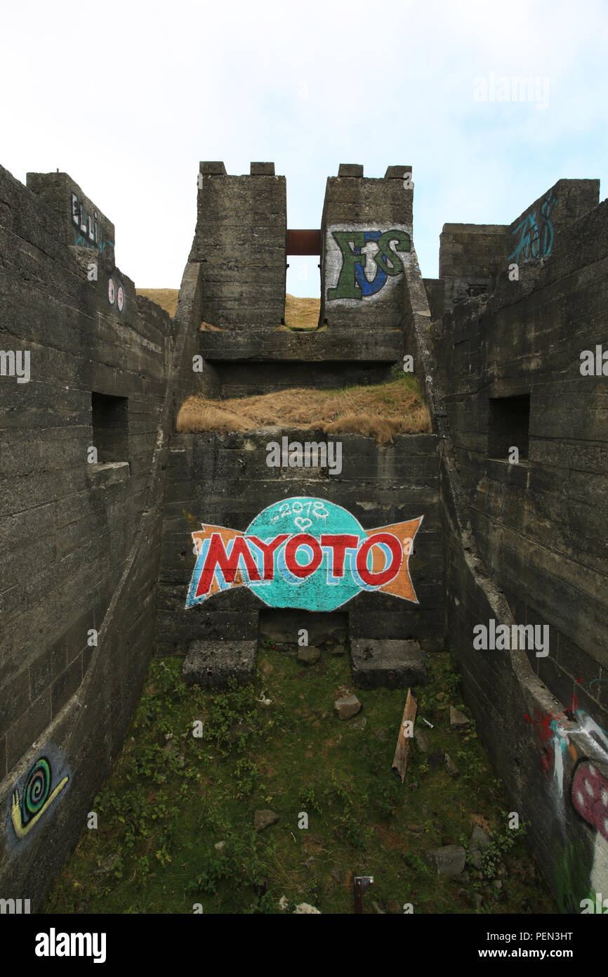 Colourful graffiti on old quarry buildings in Shropshire, England, UK ...