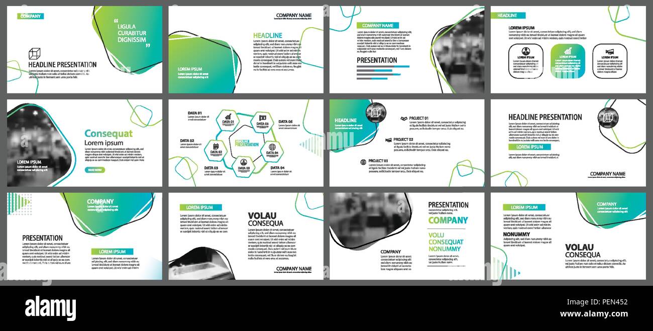 Green geometric slide presentation templates and infographics ...