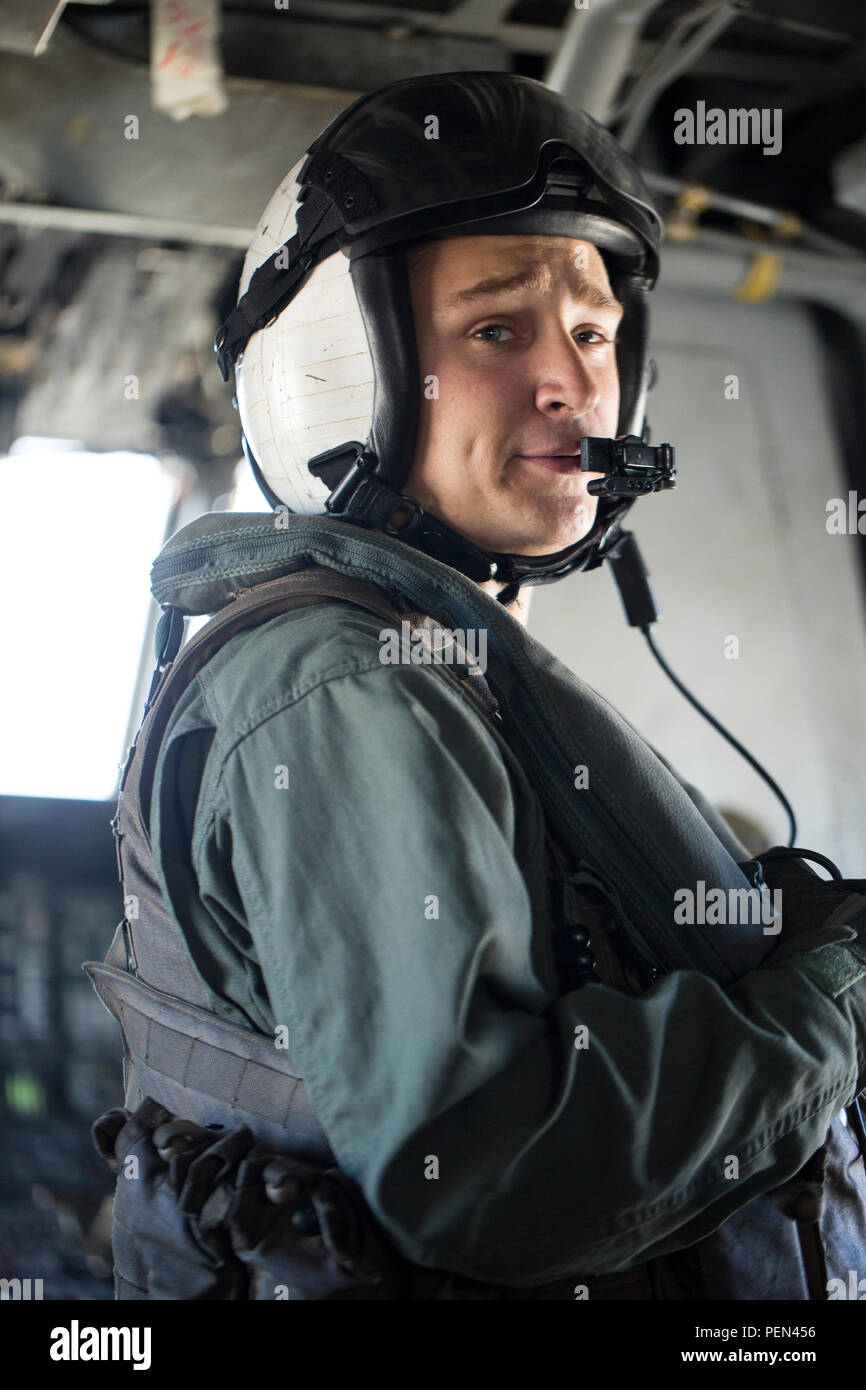 A U.S. Marine Corps crew chief assigned to Marine Heavy Helicopter ...