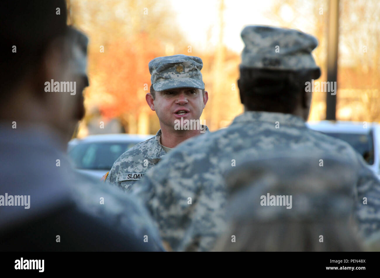 Maj. William A. Sloane, 99th RSC HHC commandant, addresses a formation ...