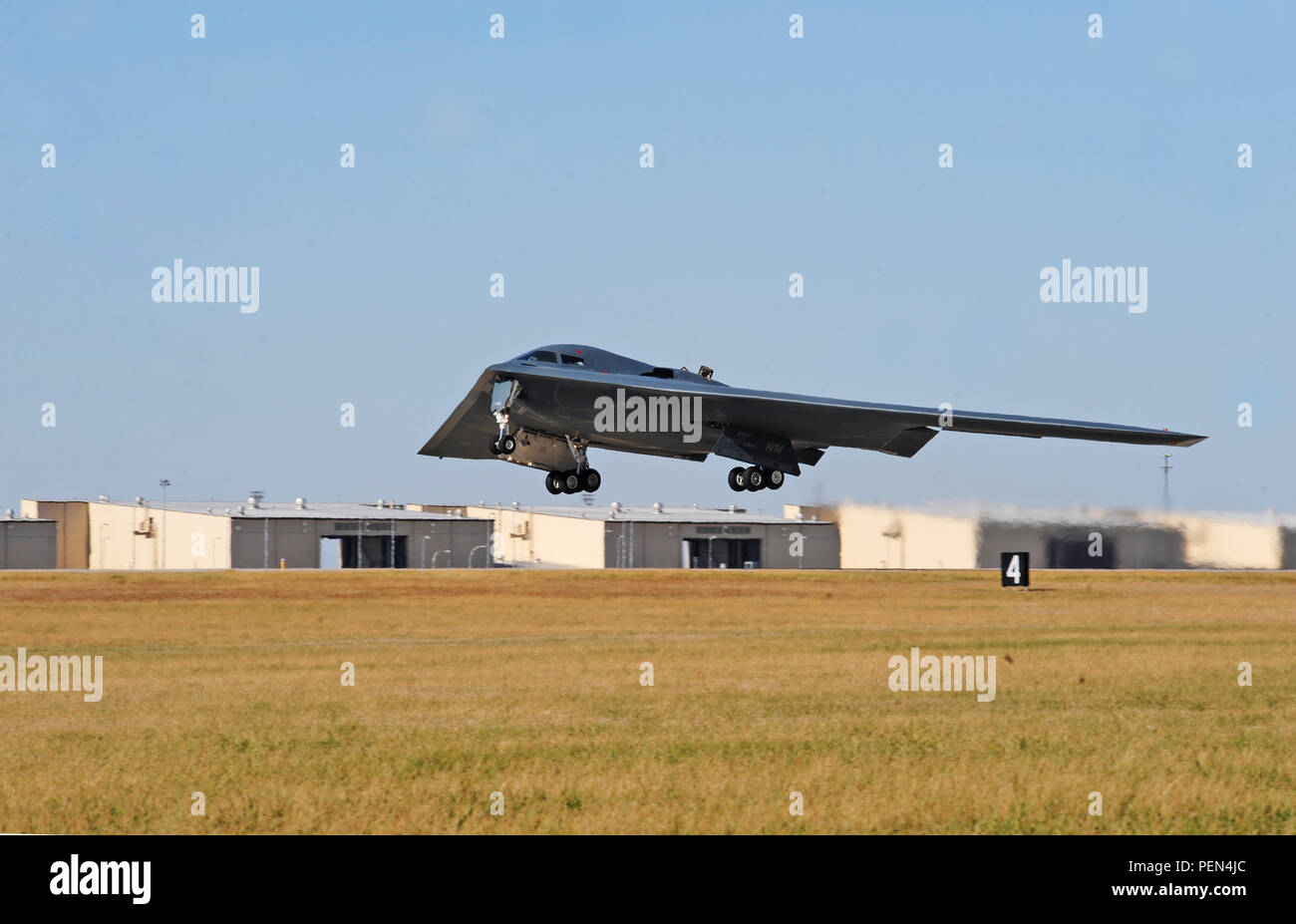 A B-2 Spirit launches from the runway during an exercise at Whiteman ...