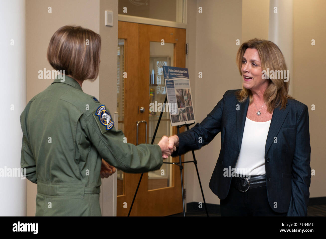 Secretary of the Air Force Deborah Lee James visits with Lt. Col ...