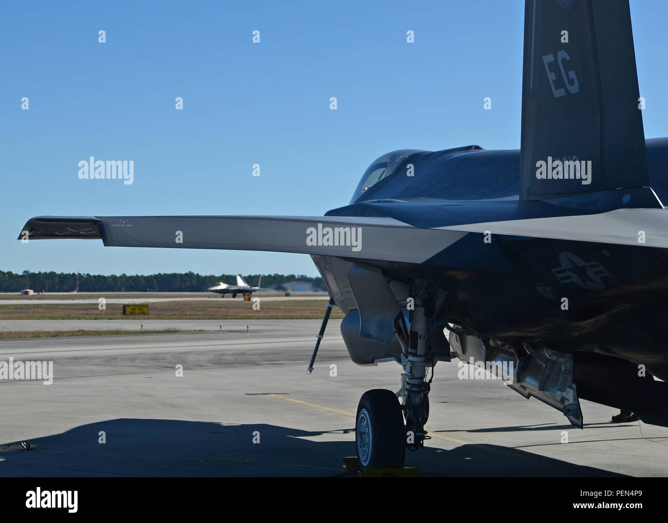 An Eglin Air Force Base, Fla., F-35 Lightning II sits on the Tyndall ...