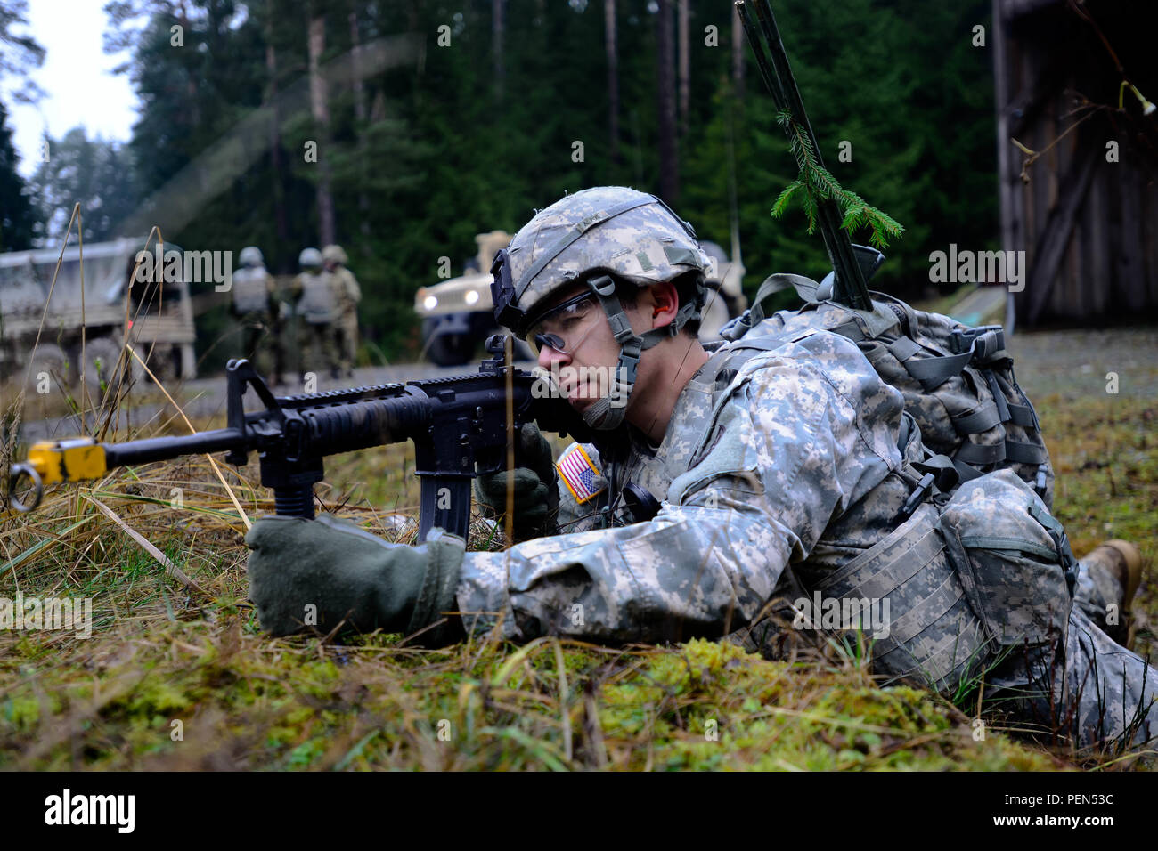 A Soldier assigned to the 15th Engineer Battalion, 18th Military Police ...