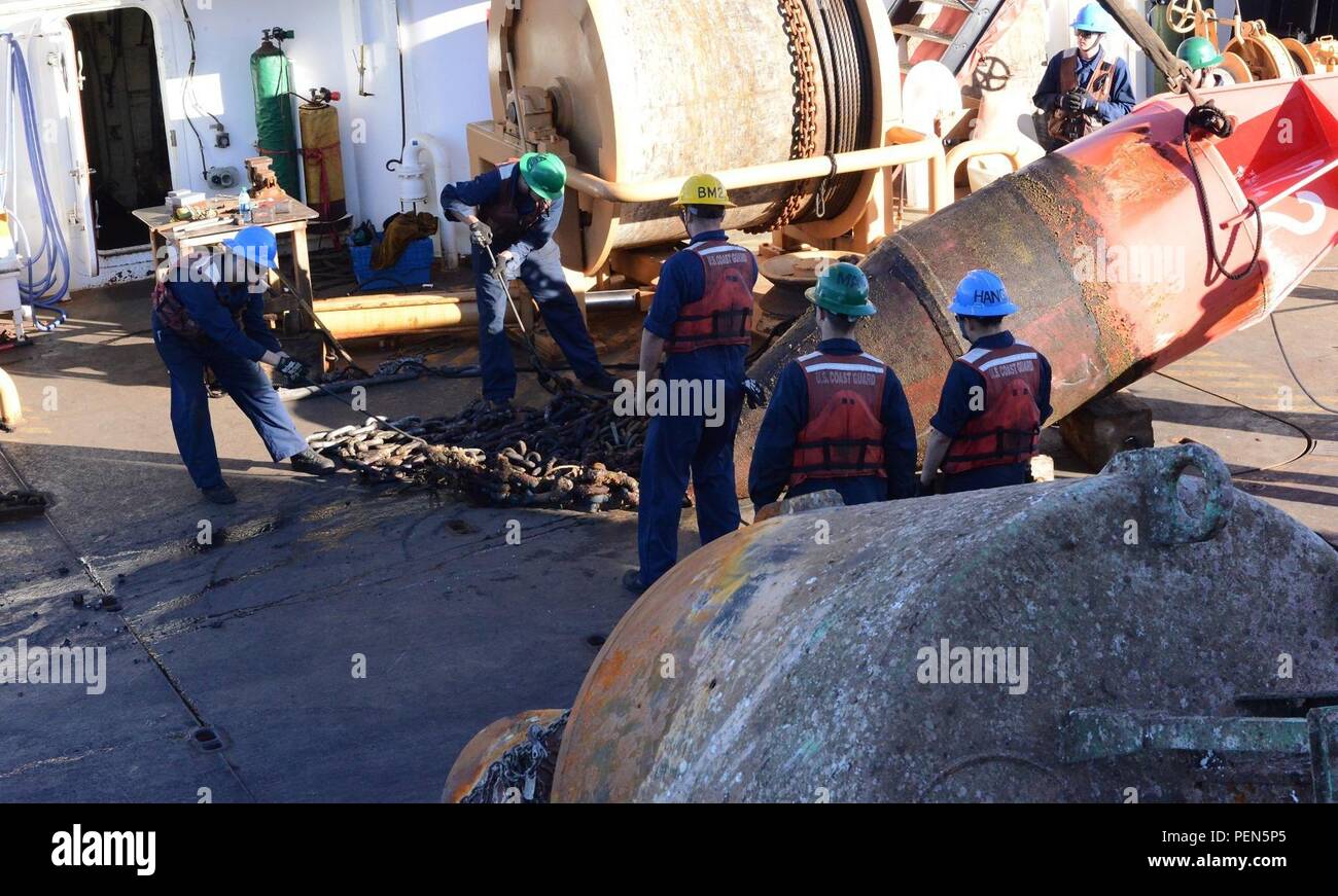 Crewmembers aboard USCGC Walnut, 225-foot seagoing buoy tender, conduct ...