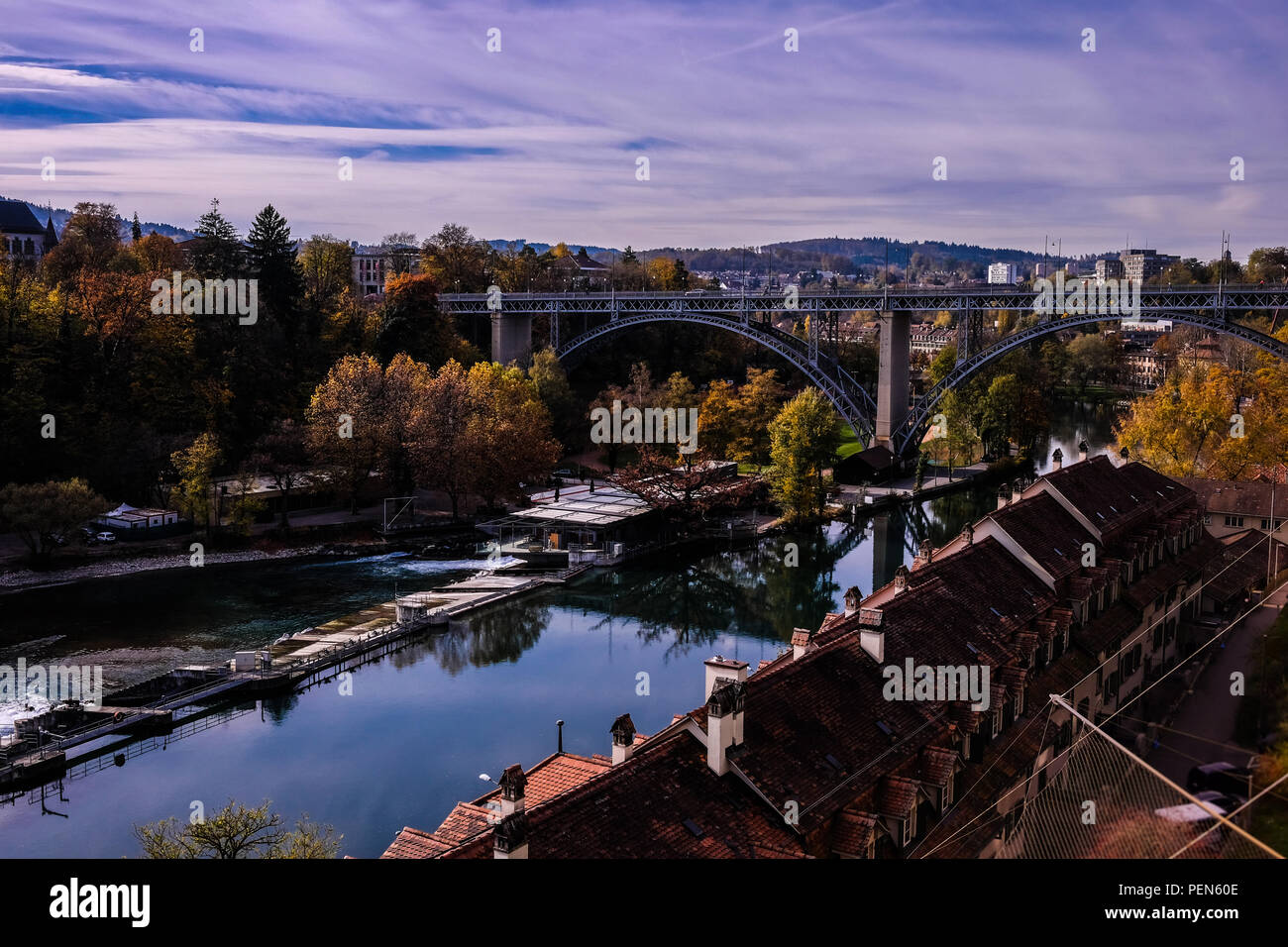 Landscape view of the Swiss capital city of Bern, with the Aare river ...