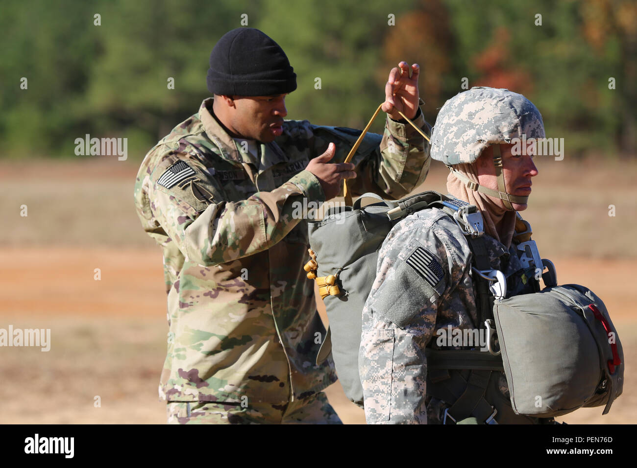 U.S. Army 1st Sgt. Endesha Johnson assigned to 55th Signal Company (Combat Camera), inspects a ...