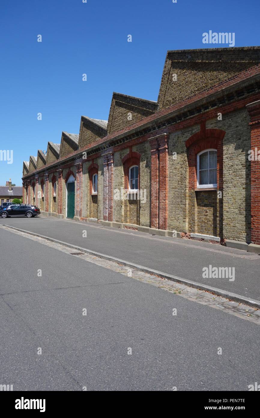 early industrial buildings at Shoebury gunners Garrison Stock Photo - Alamy