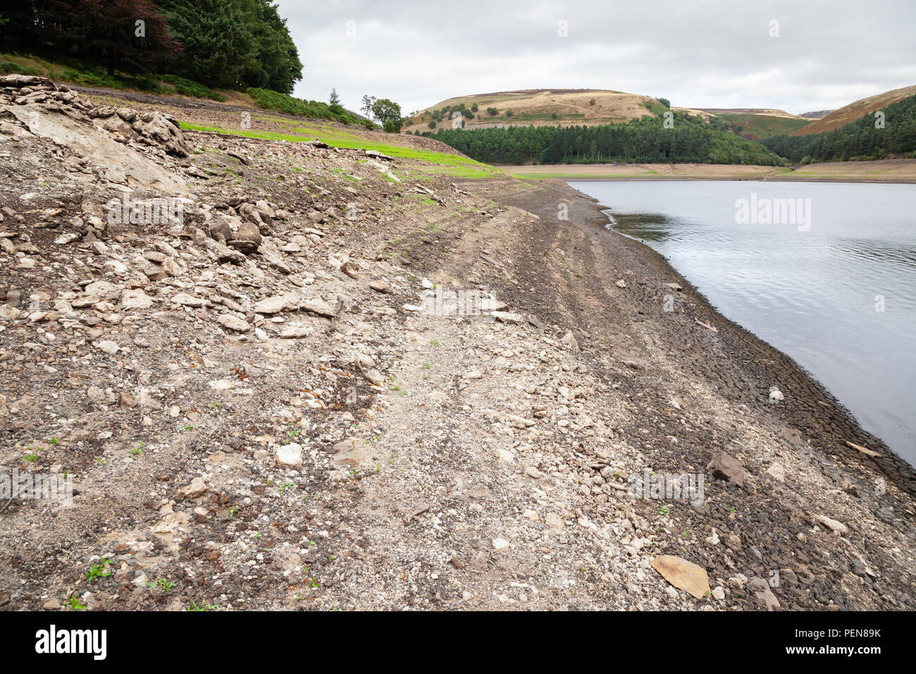 A view of Howden Reservoir in the Peak District, showing the effects a ...