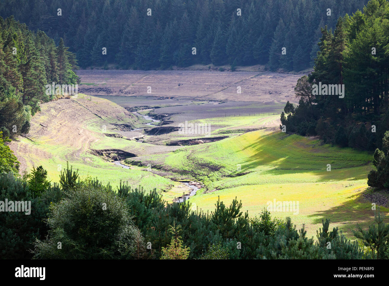 A view of Howden Reservoir in the Peak District, showing the effects a ...
