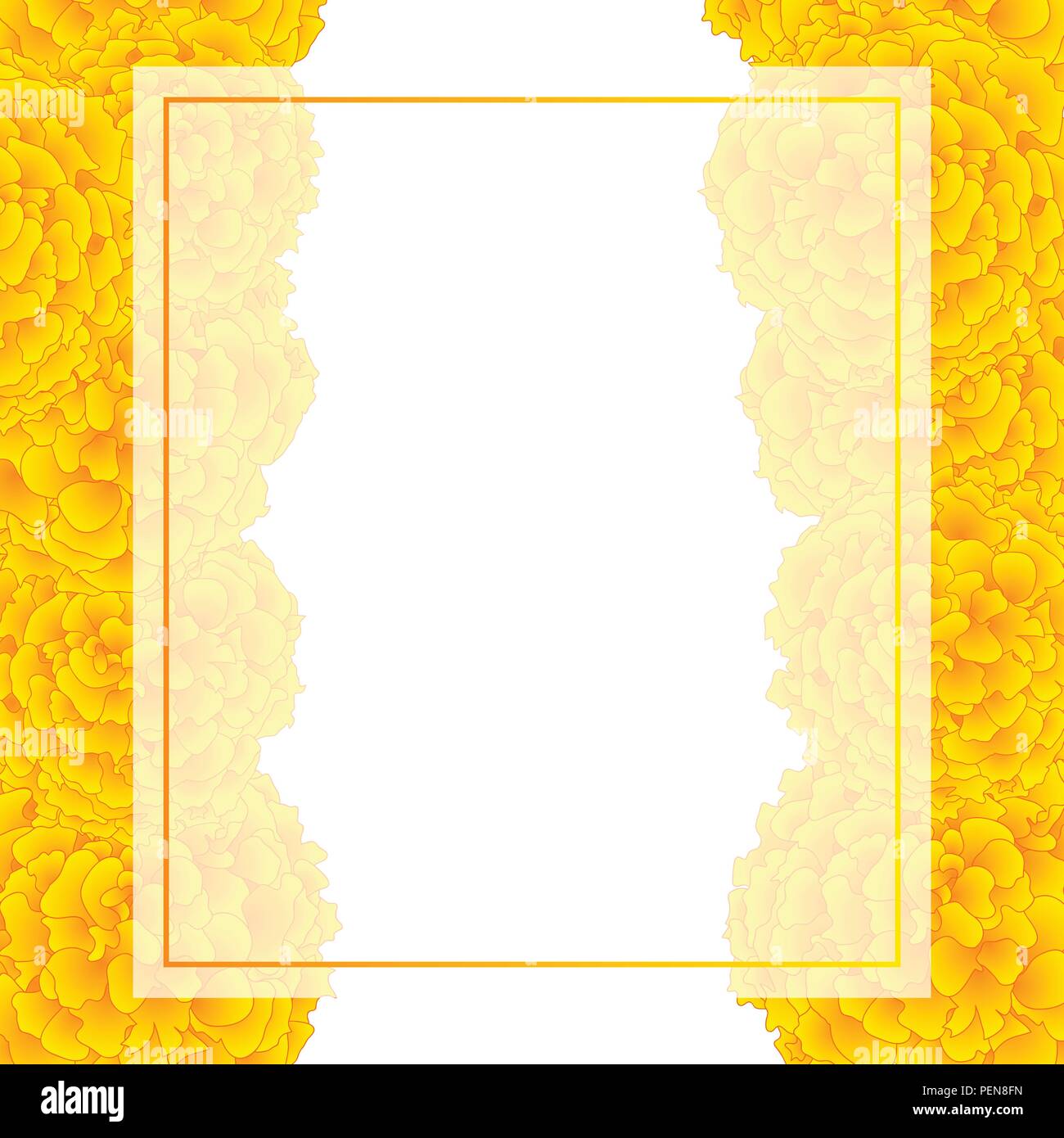 Yellow Marigold Banner Card Border isolated on White Background. Vector ...