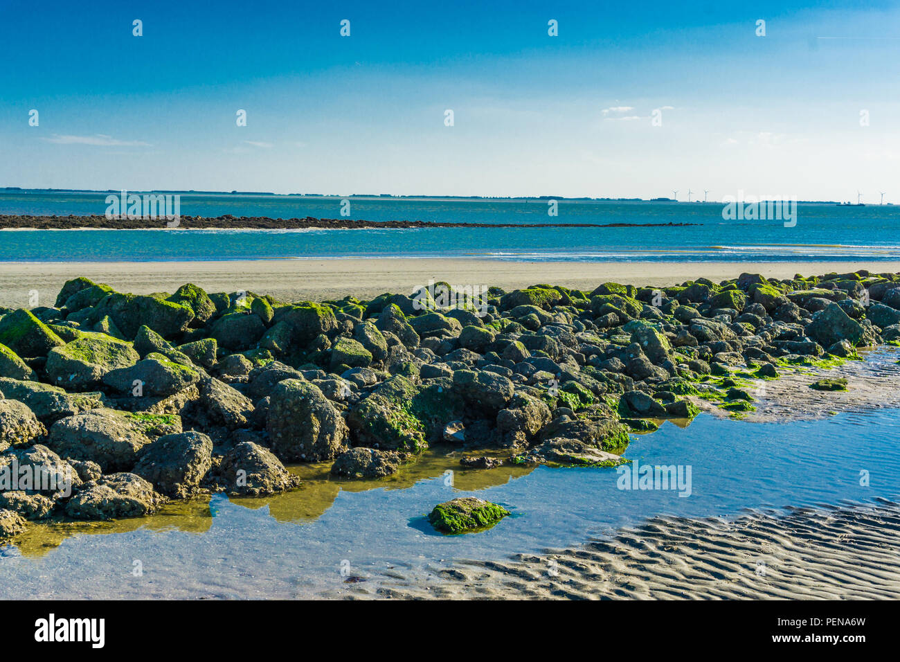 amazing sea landscape with a line of rocks and ocean view Stock Photo ...