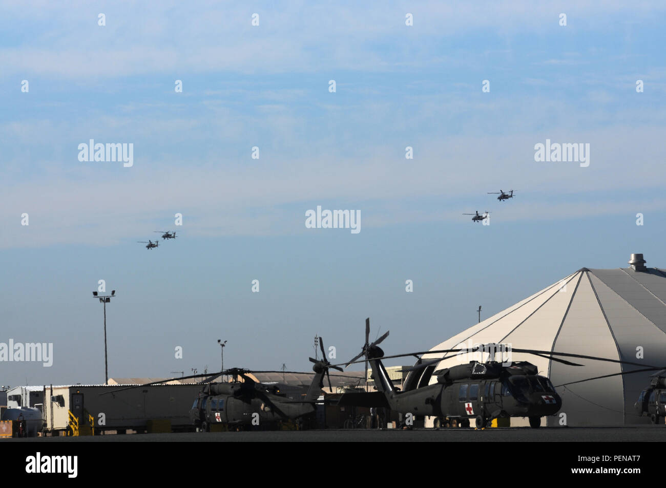 Eight AH-64 Apache helicopters from 3rd Squadron, 6th Cavalry Regiment ...
