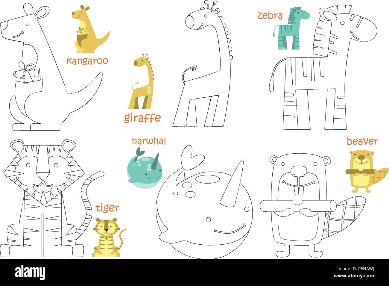 Kids coloring page. Coloring book with animal. Doodle vector ...