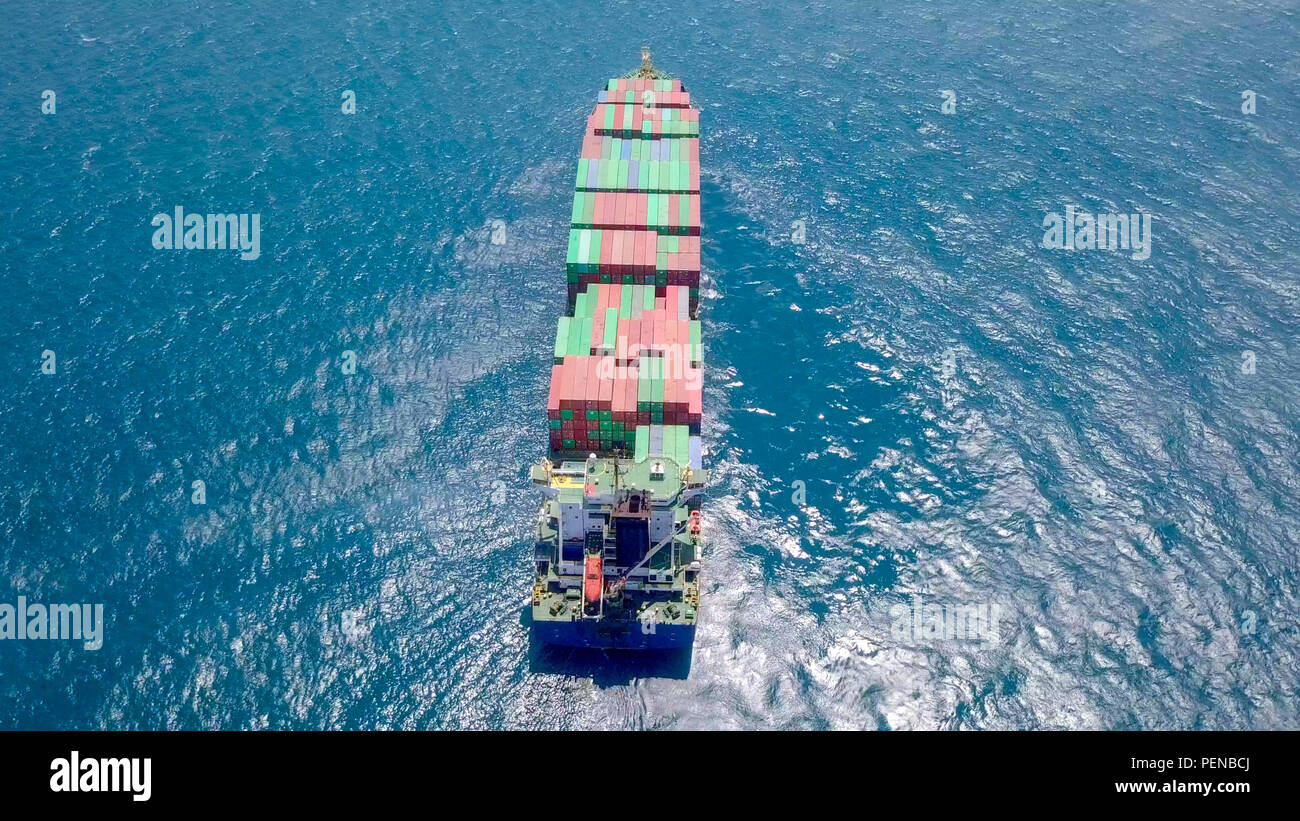 Large container ship at sea - Aerial image Stock Photo - Alamy