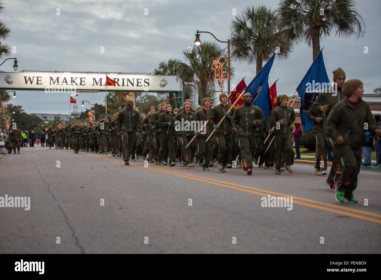 New Marines of India Company, 3rd Recruit Training Battalion, run under ...