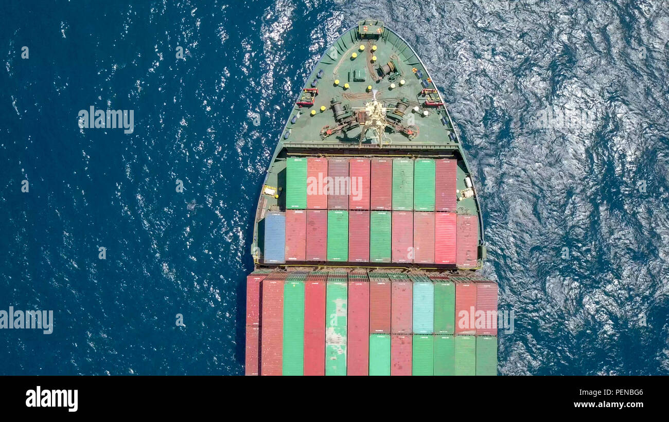 Large container ship at sea - Aerial image Stock Photo - Alamy