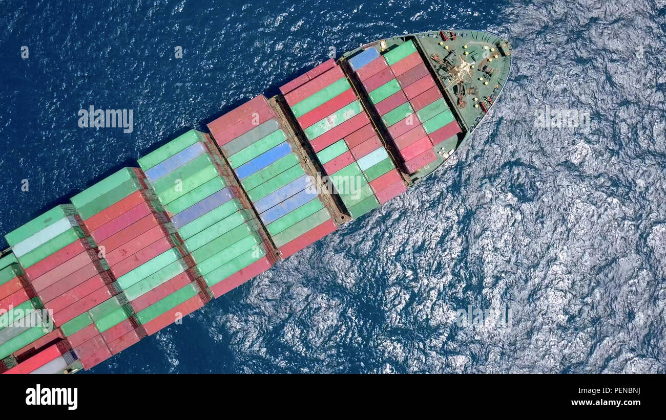 Large container ship at sea - Aerial image Stock Photo - Alamy