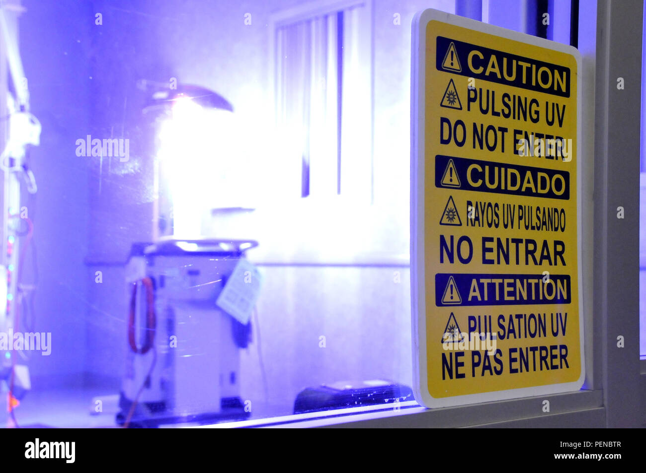 L-VIRA, a germ-zapping robot, emits a flash of ultraviolet c (UVC ...