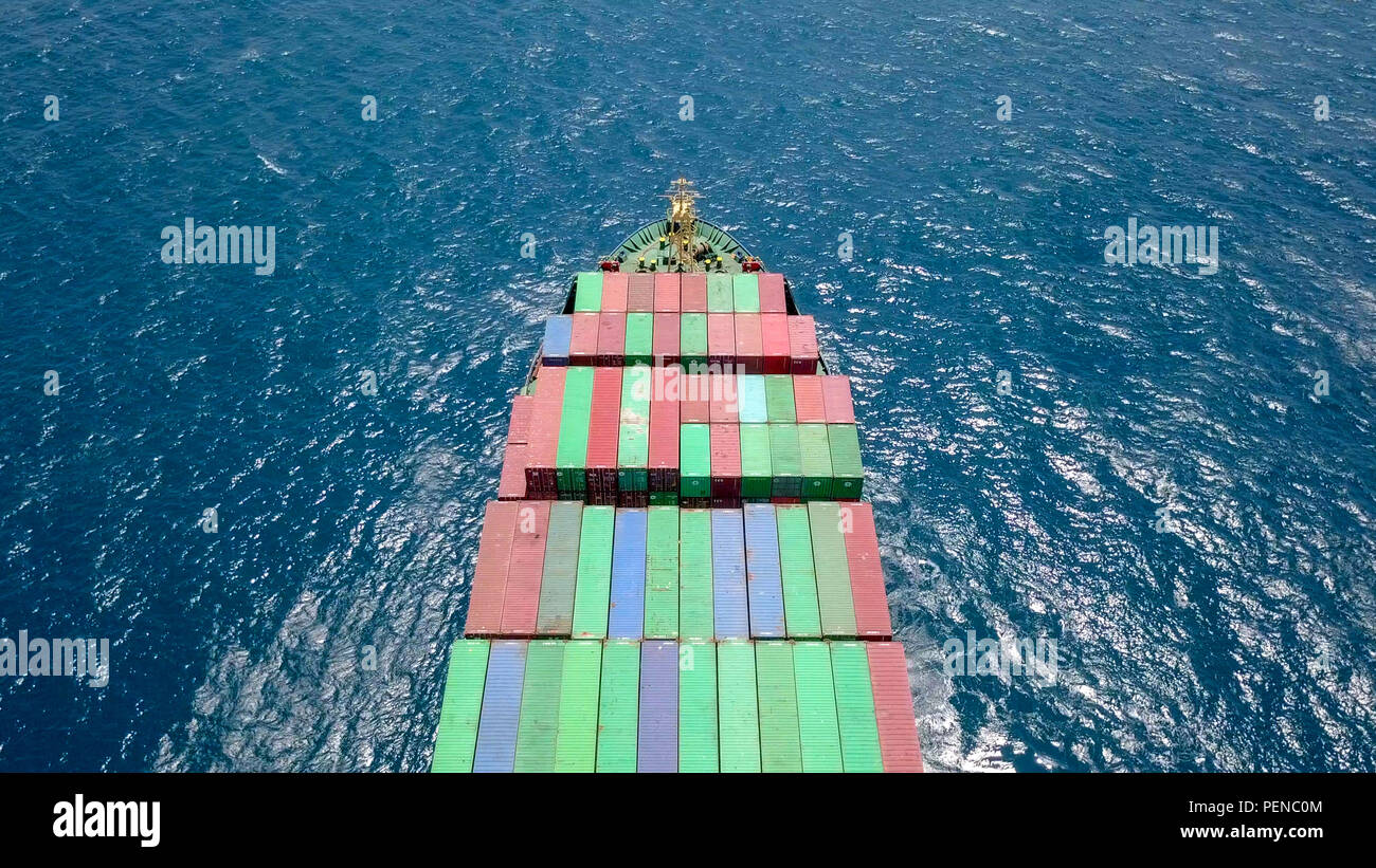 Large container ship at sea - Aerial image Stock Photo - Alamy