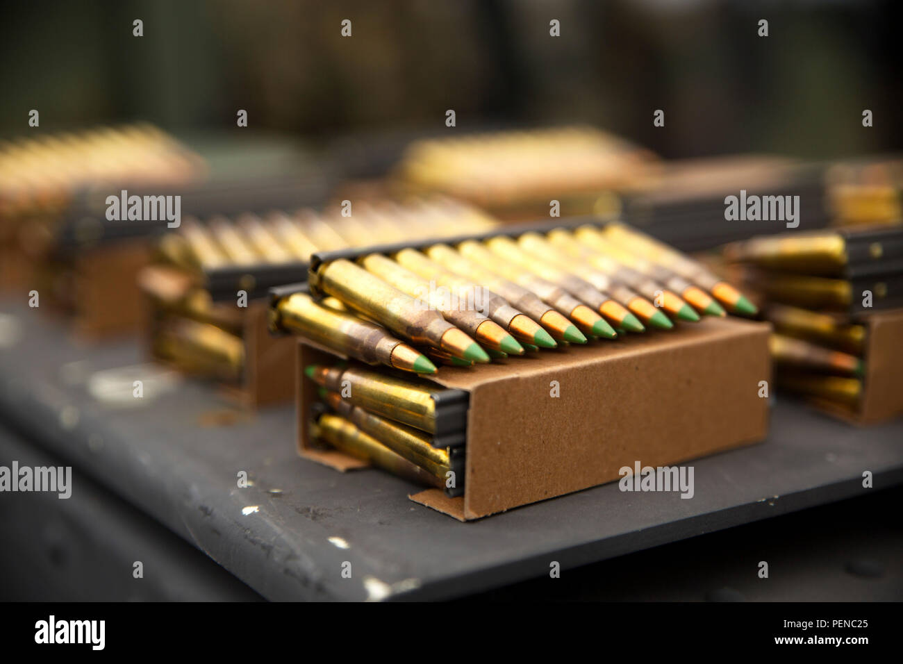 .556 ammunition lies stacked in preparation for use for combat ...
