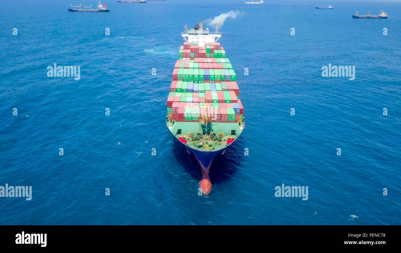 Large container ship at sea - Aerial image Stock Photo - Alamy