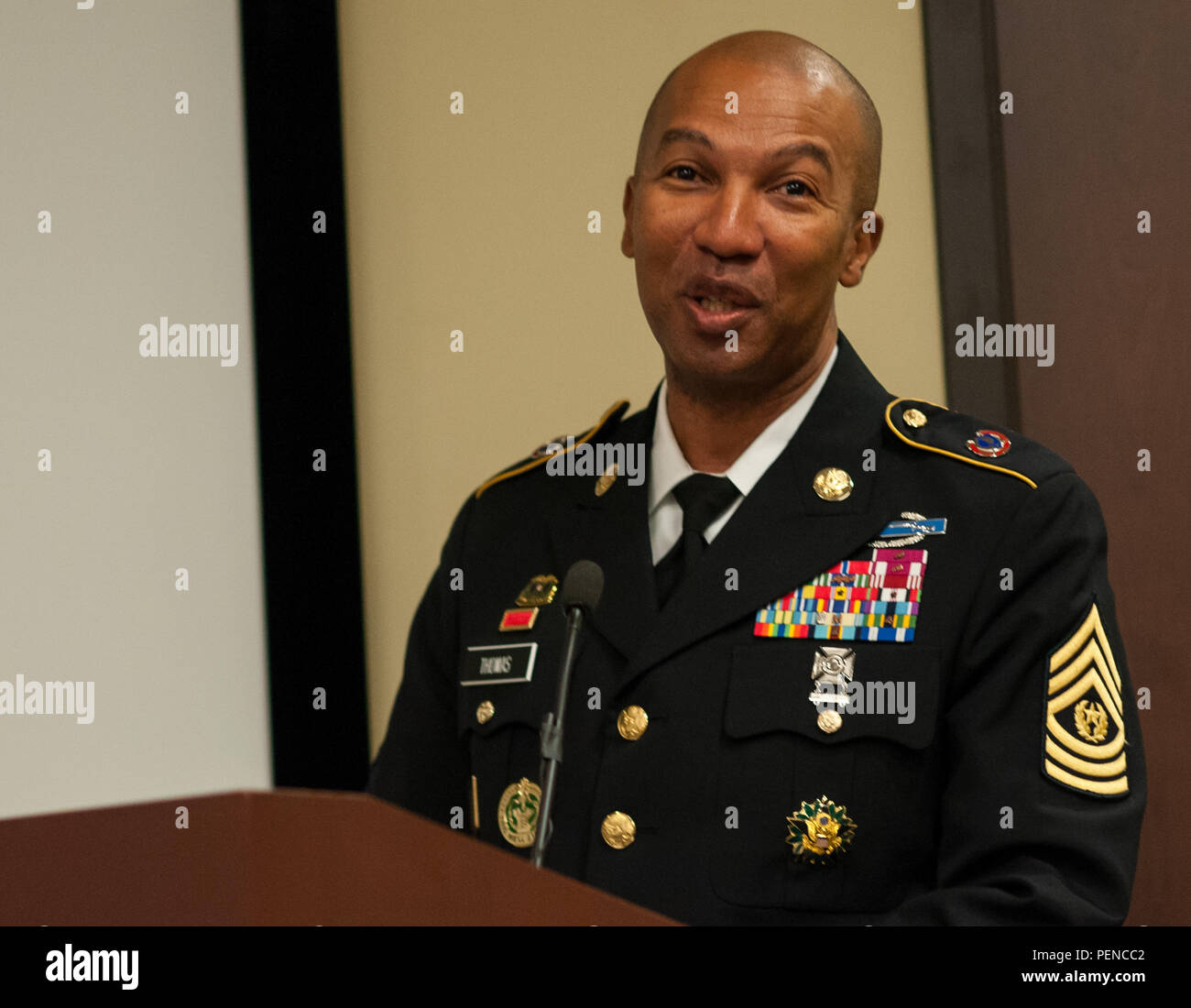 Command Sgt. Maj. Luther Thomas Jr., shares a light-hearted moment ...