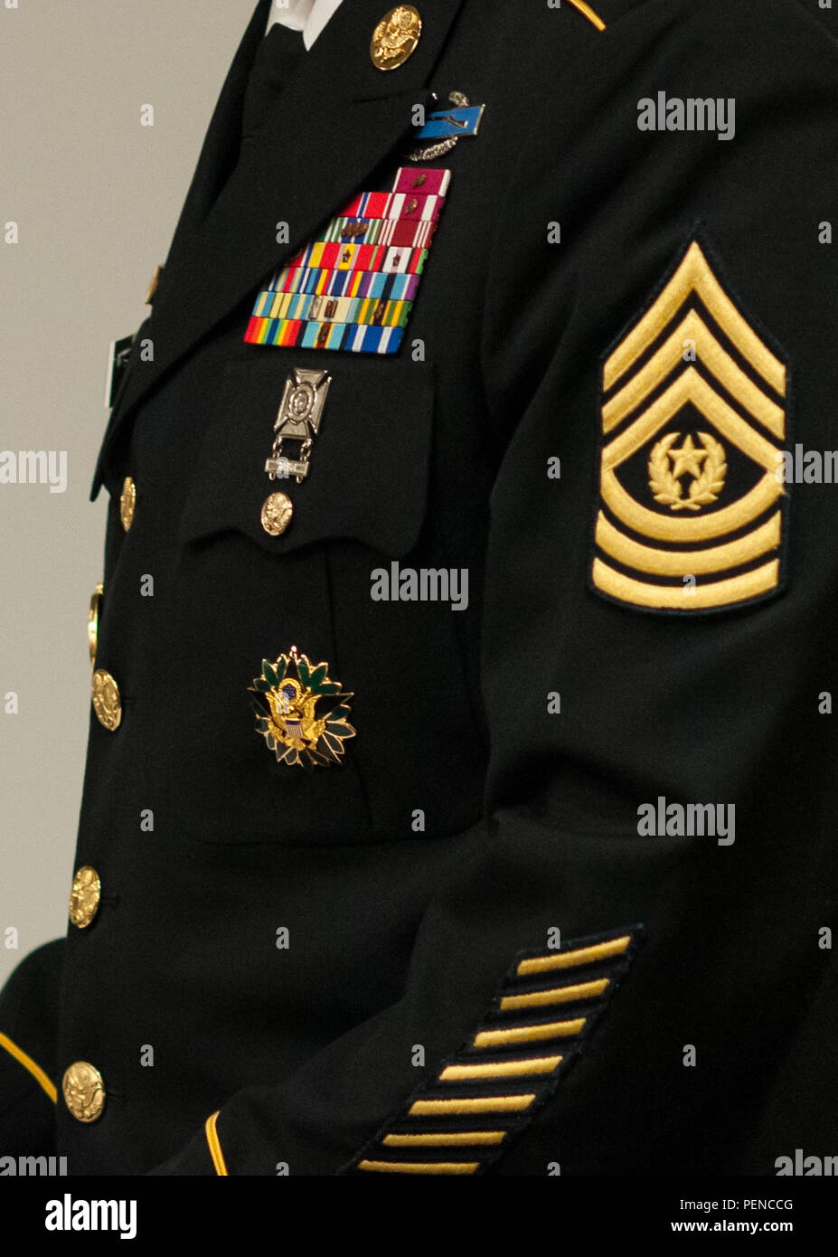 Command Sgt. Maj. Luther Thomas Jr. gives his remarks during a change ...