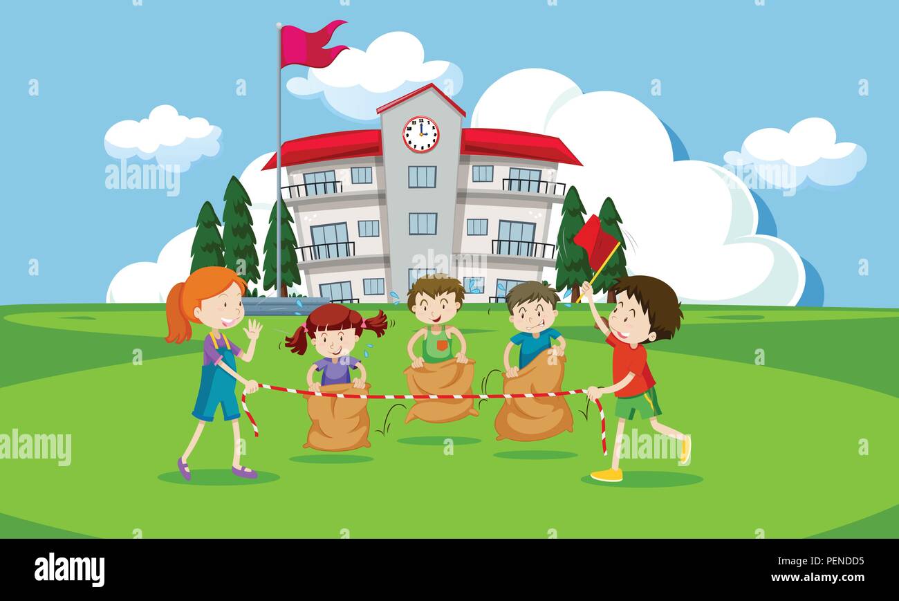 Young children having a potato sack race illustration Stock Vector ...
