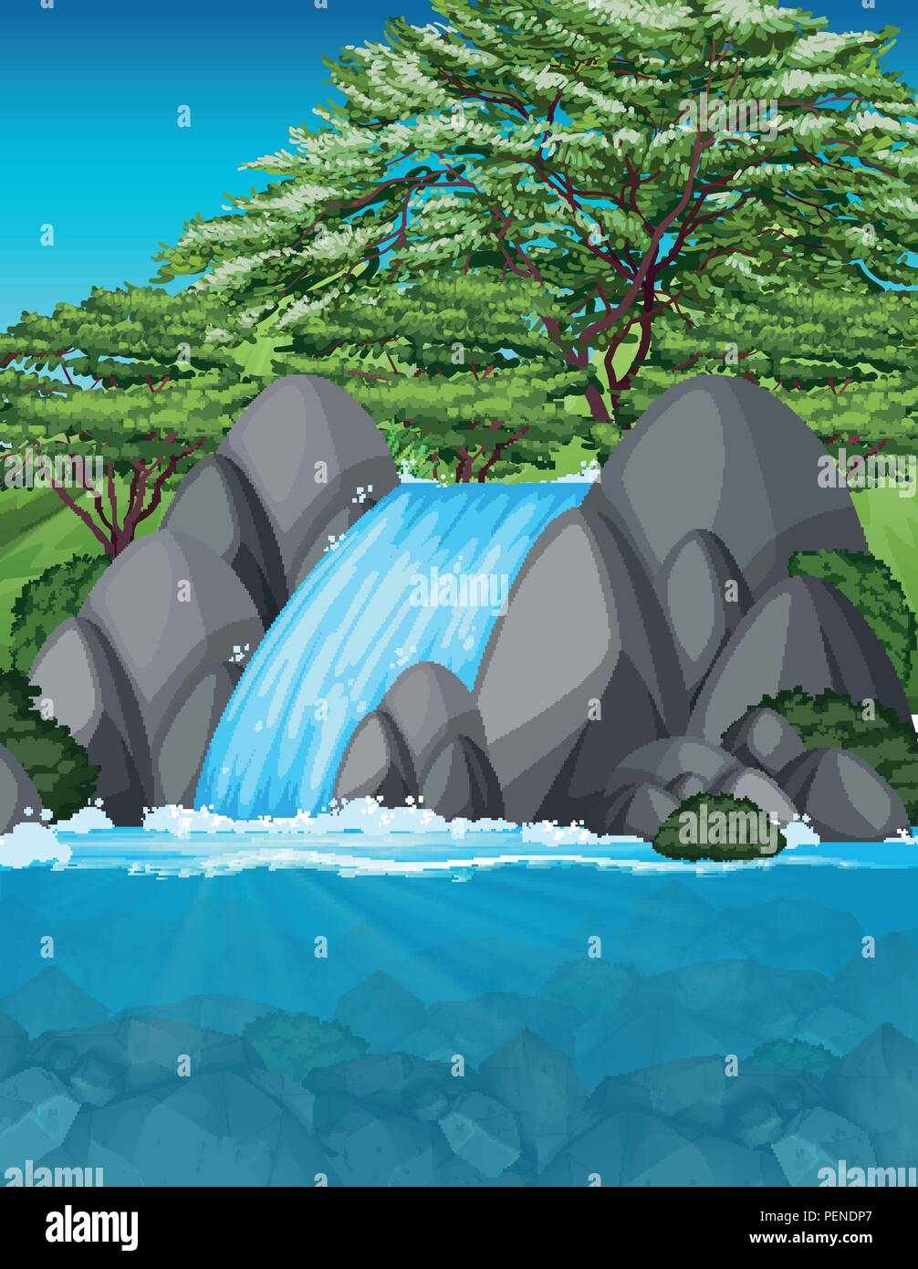 A beautiful waterfall landscape illustration Stock Vector Image & Art ...