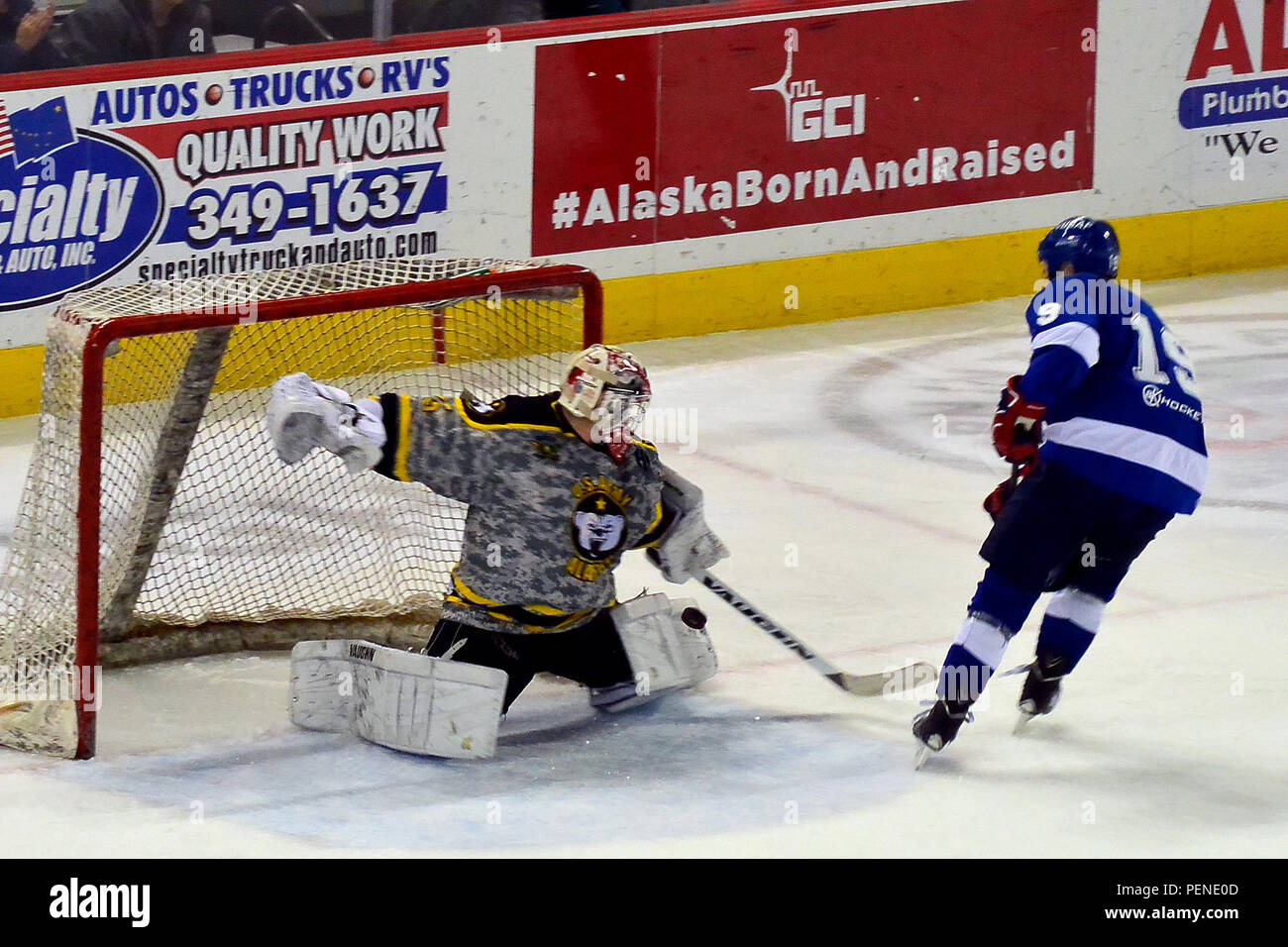 Goalie Royal Canadian Army Lt. Max Peetsma stops a shot from Airman 1st ...