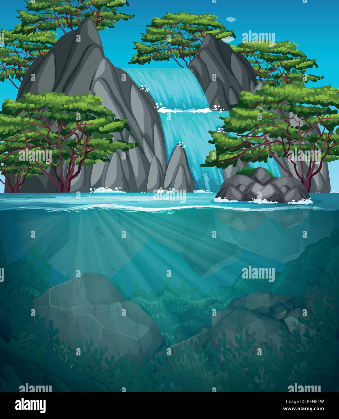 A beautiful waterfall landscape illustration Stock Vector Image & Art ...