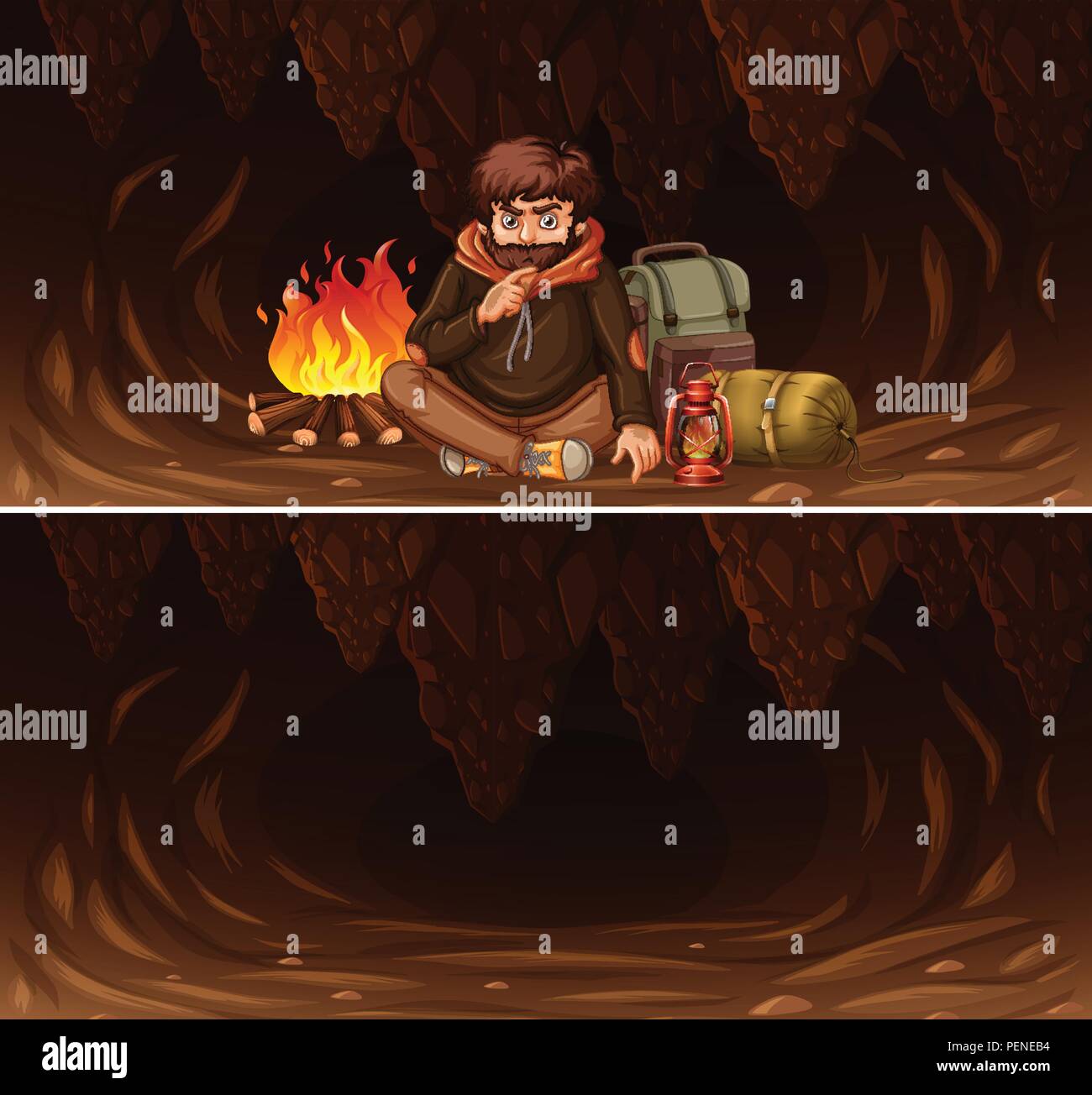 Set of man camping in cave scene illustration Stock Vector Image & Art ...