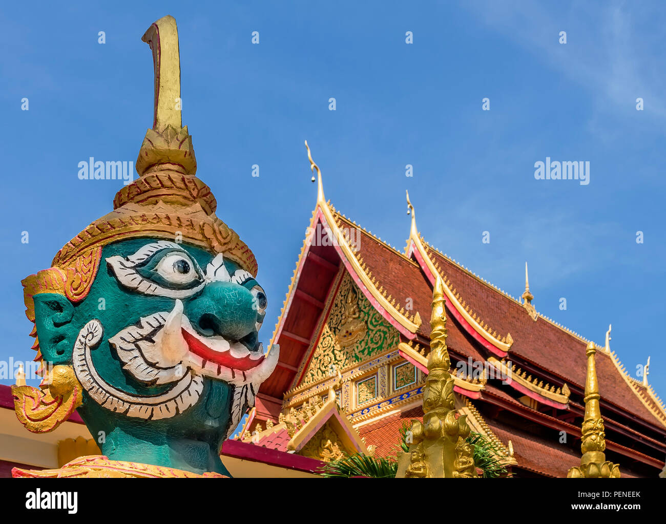Giant guardian statue of Wat Mixai temple in Vientiane, Laos Stock ...