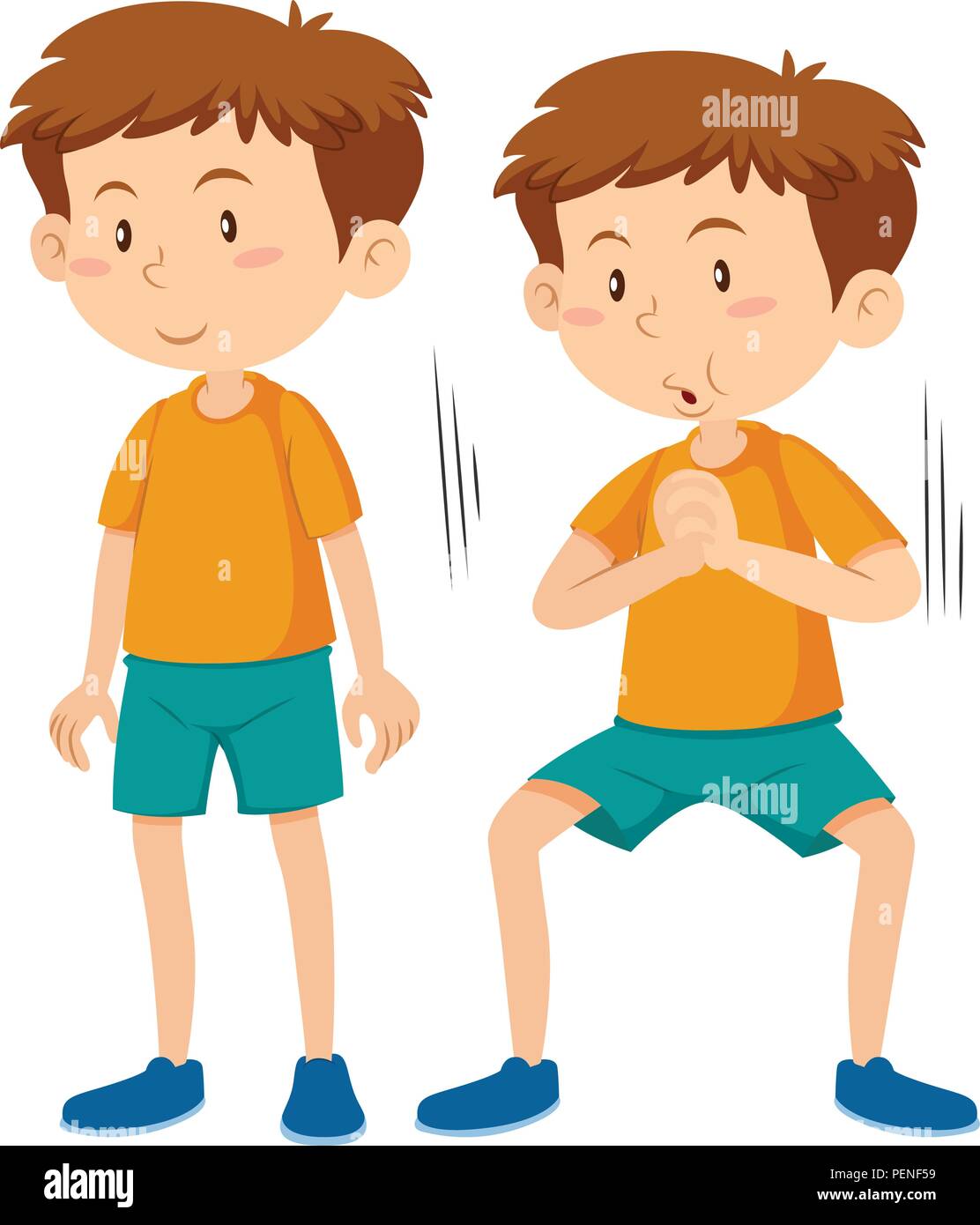 Boy doing squat execerise illustration Stock Vector Image & Art - Alamy