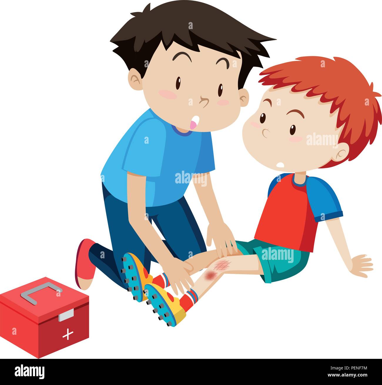 A man helping a boy first aid illustration Stock Vector Image & Art - Alamy