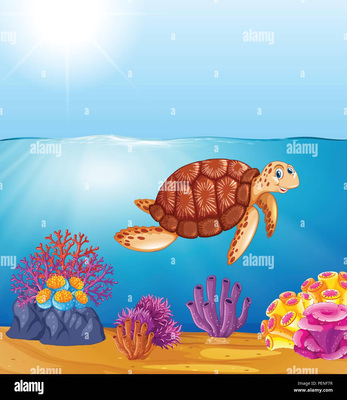 Turtle underwater in deep Stock Vector Images - Alamy