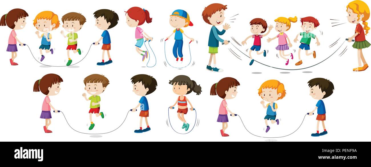 Children doing jump rope illustration Stock Vector Image & Art - Alamy