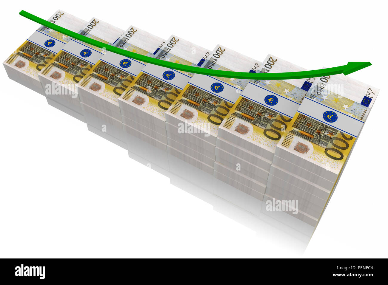 3D illustration. Stack of banknotes with graphic symbol growing Stock ...