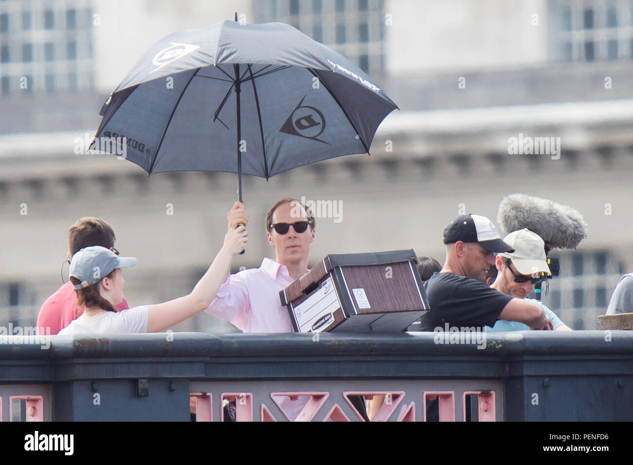 Benedict Cumberbatch on Lambeth Bridge, London, filming scenes for ...