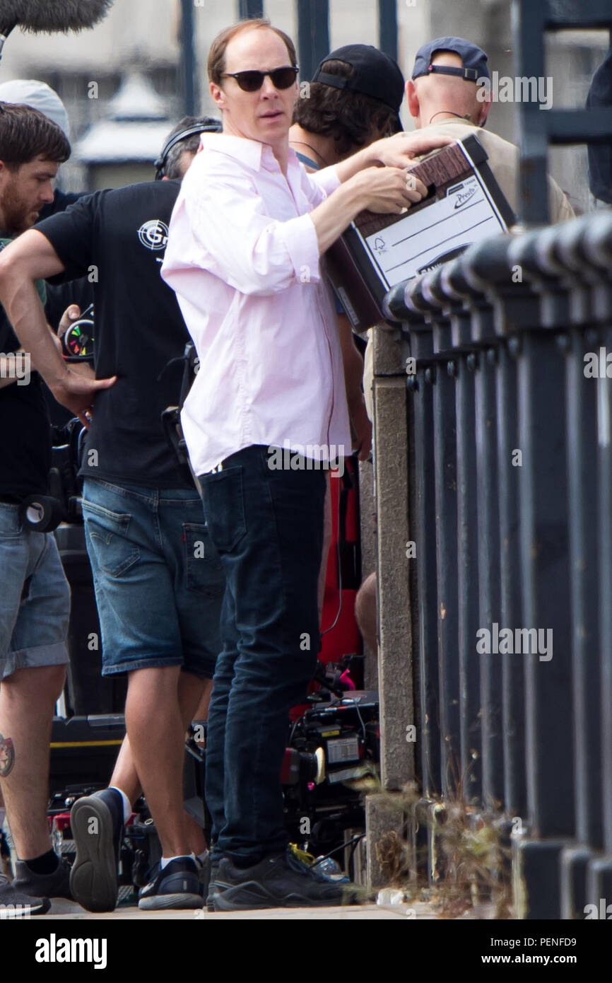 Benedict Cumberbatch on Lambeth Bridge, London, filming scenes for ...