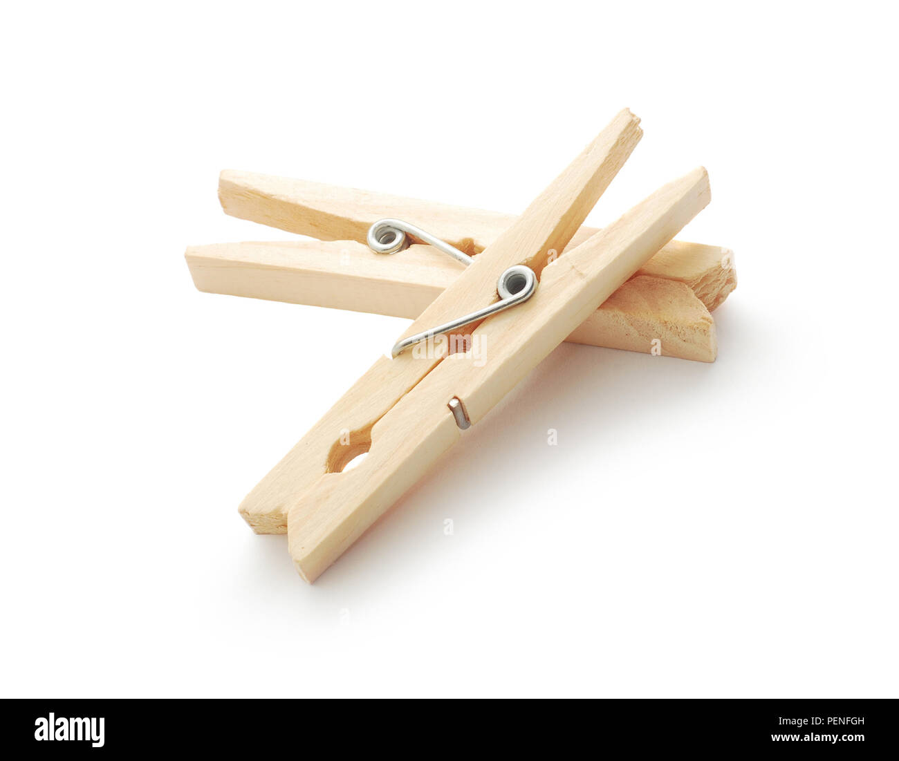 wooden clothing pins isolated on white Stock Photo - Alamy
