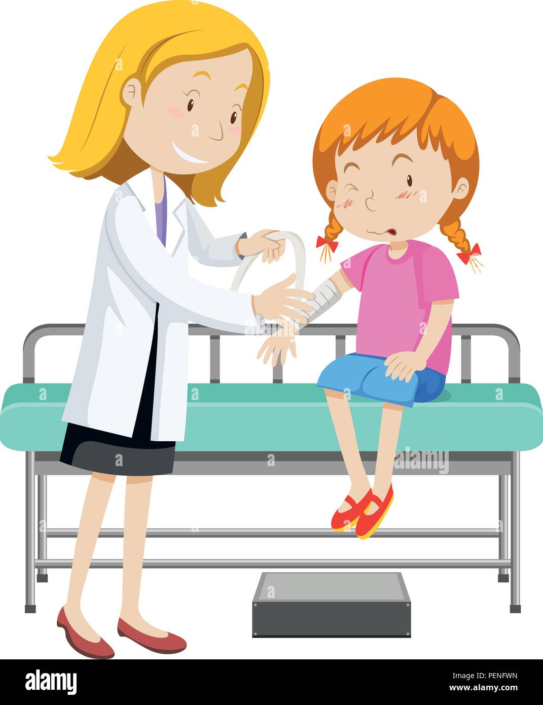 Doctor helping young girl with broken arm illustration Stock Vector ...