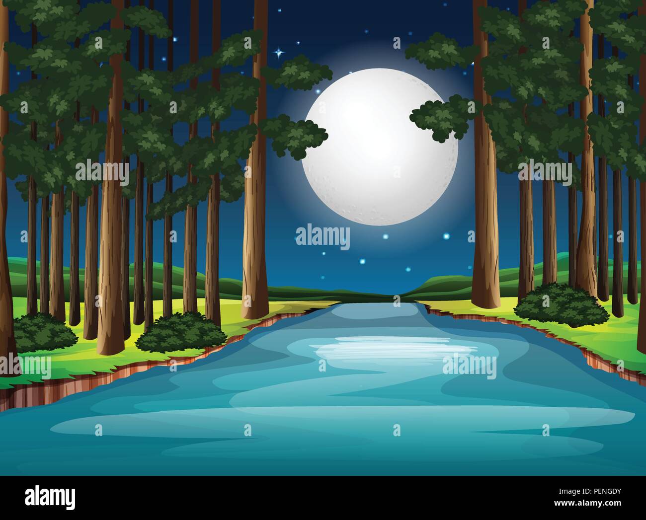 Beautiful nature landscape at night illustration Stock Vector Image ...