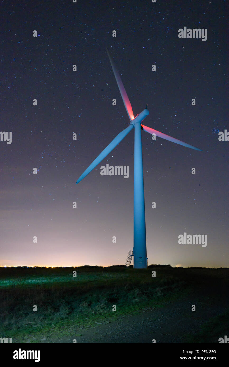 Earth Hour - Wind turbine at night Stock Photo - Alamy