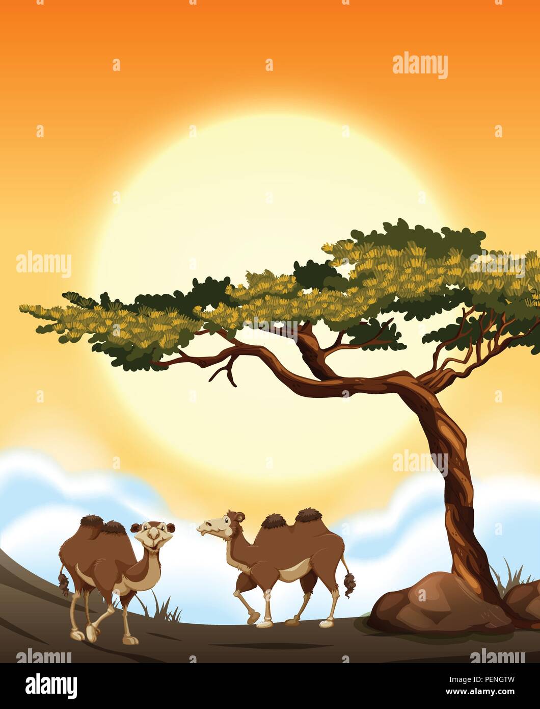 Desert scene with camels illustration Stock Vector Image & Art - Alamy