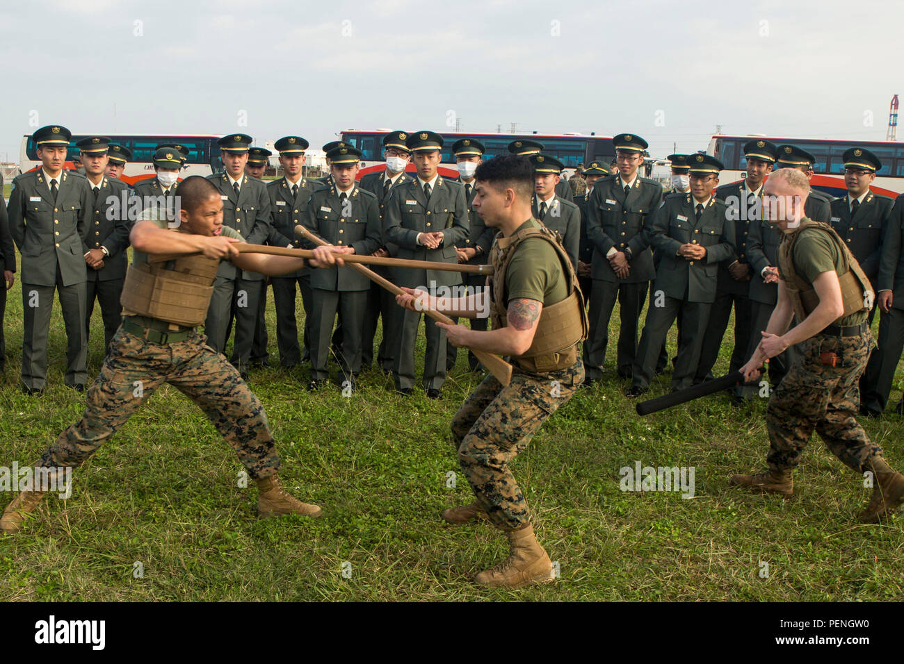 Marines demonstrate how to defend and attack with a rifle for Japan ...