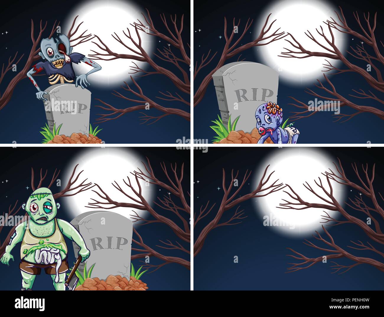 Set of zombie scenes illustration Stock Vector Image & Art - Alamy