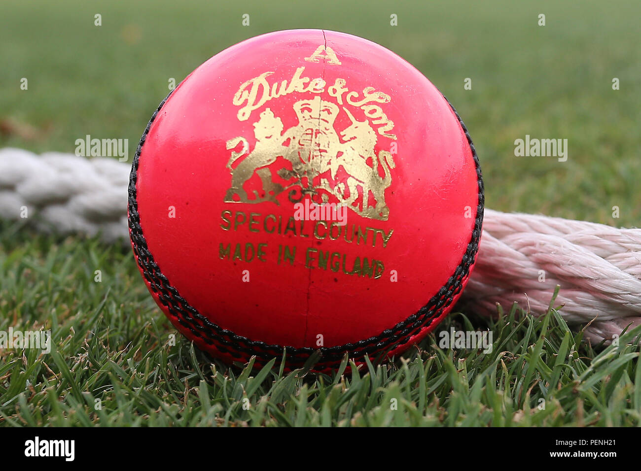 A Duke & Son pink day-night ball down by the boundary during Essex CCC ...