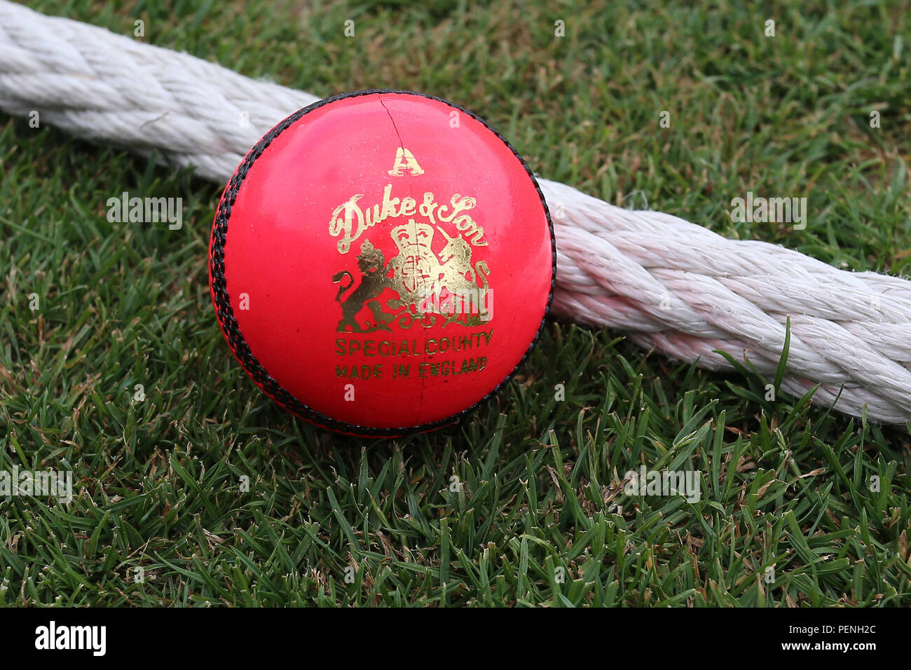 A Duke & Son pink day-night ball down by the boundary during Essex CCC ...